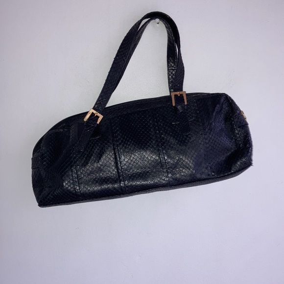 Vaneli | Bags | Vintage Black Leather Snakeskin Doctor Bag Satchel ...